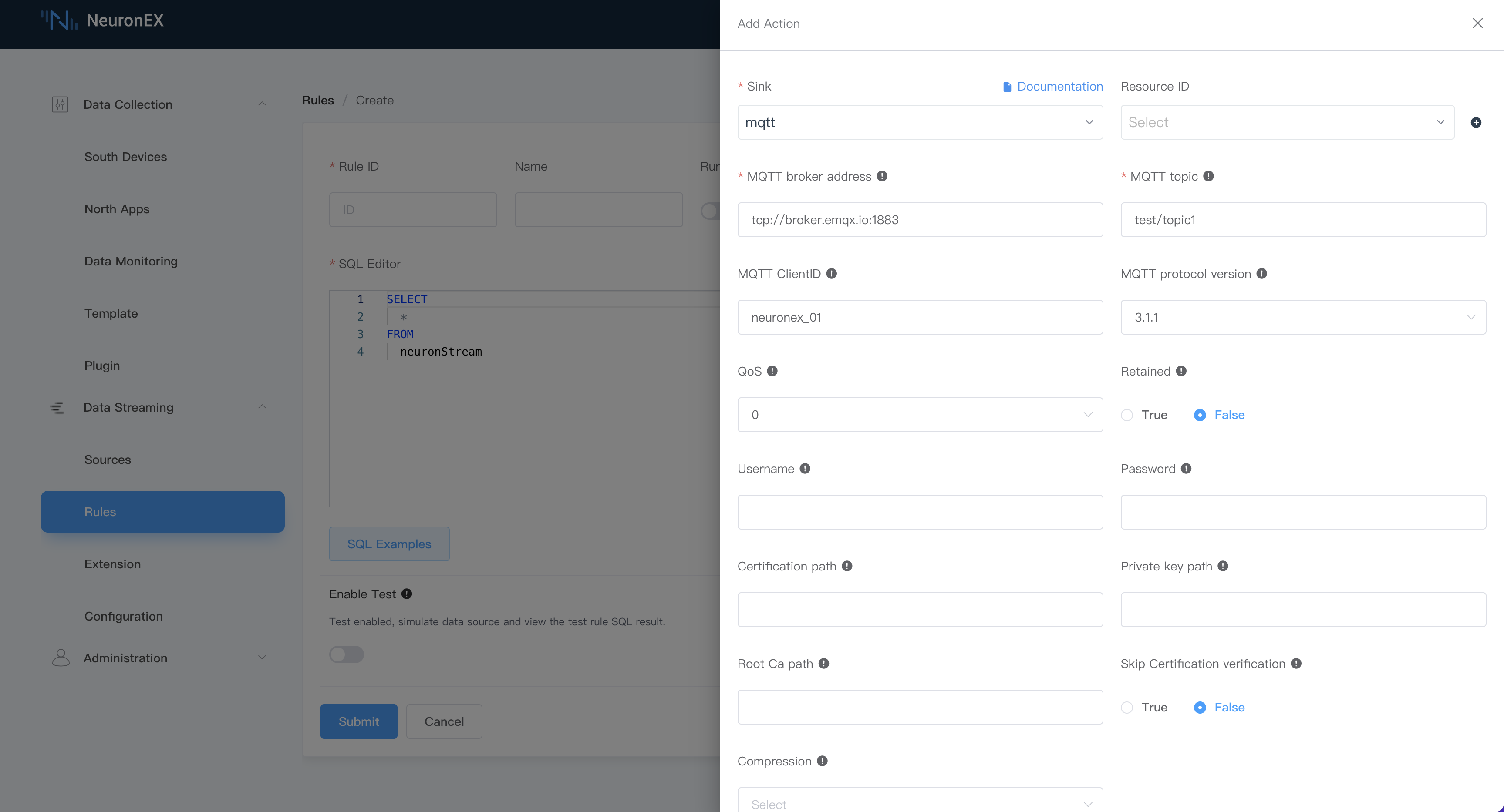 MQTT Sink | NeuronEX 3.1 Docs