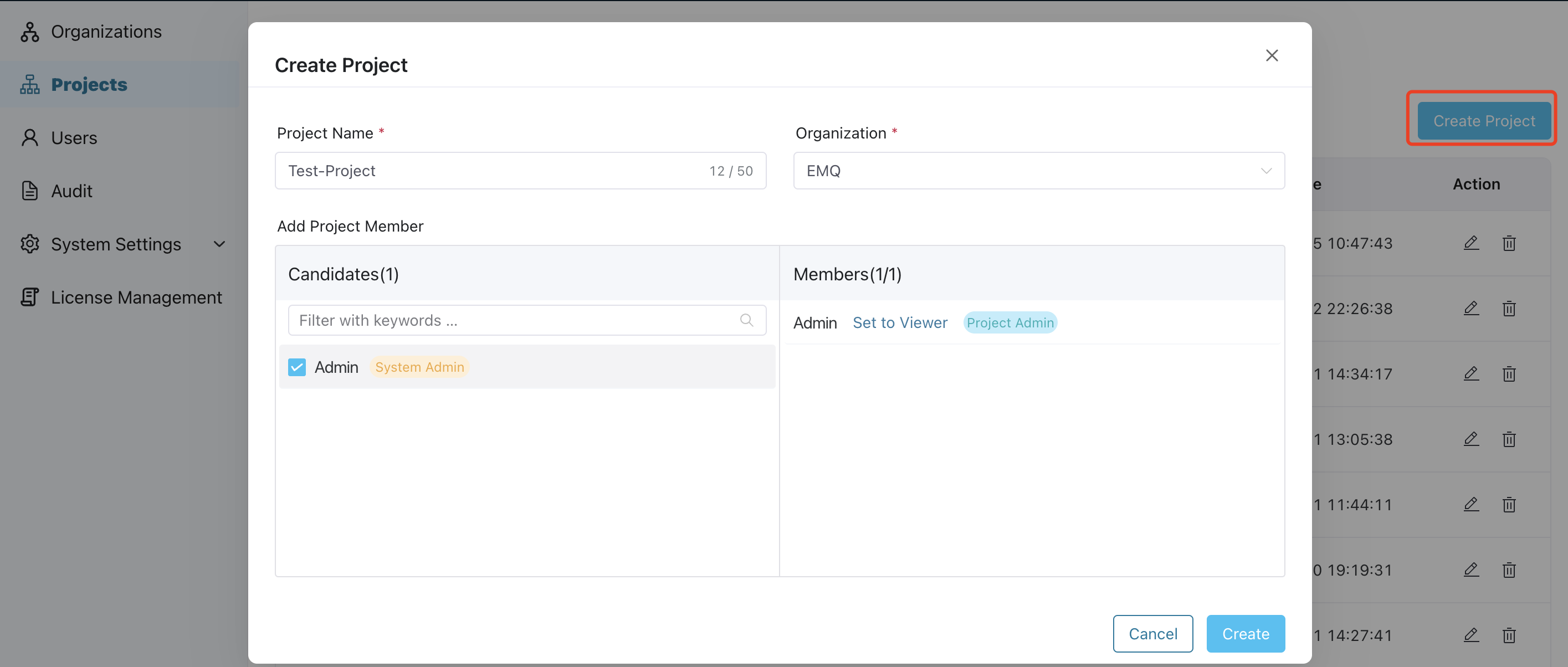 Manage Projects | EMQX ECP Documentation