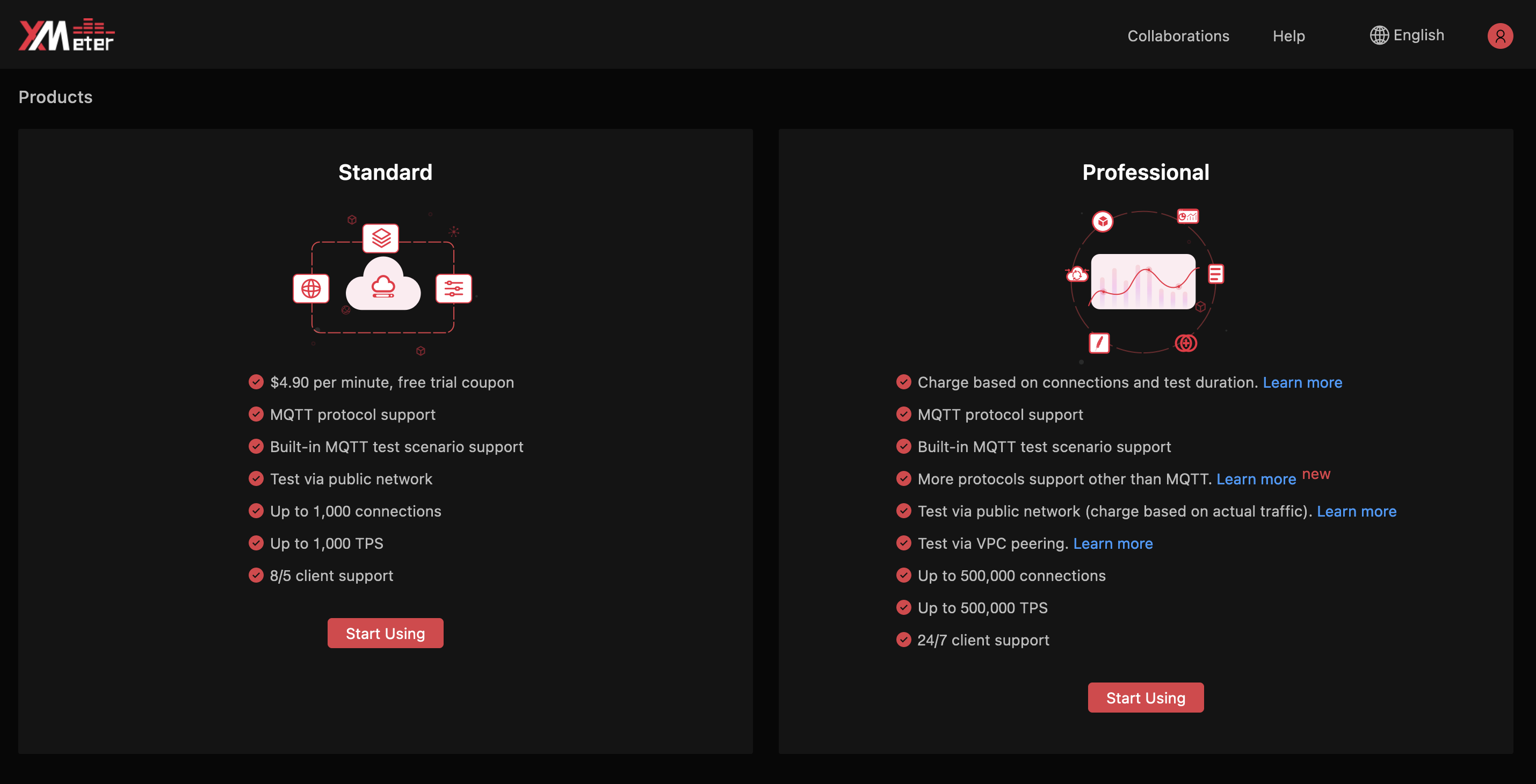 Choose a product plan | XMeter Cloud Documentation
